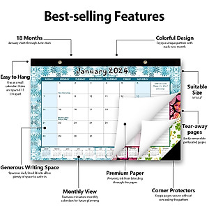 Desk Calendar 2023: Monthly Pages 17 x 11-1/2 Inches Runs from January 2023 to June 2024 - 18 Monthly Calendar with Corner Protectors for School, Home and Office