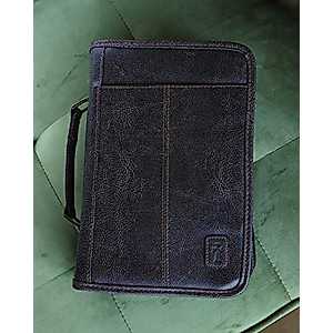 Aviator Bible Cover for Men, Zippered, with Handle, Leather Look, Brown, Extra Large