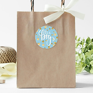 Blue and Gold It's a Boy Baby Shower Favor Stickers, 1.75 in. Thank You Stickers & Envelope Seals - 40 Labels