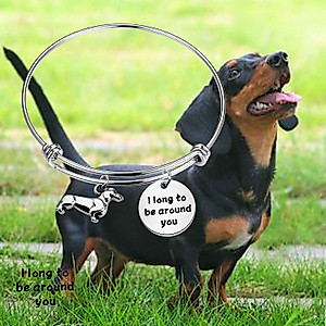 BAUNA Dachshund Bracelet Doxie Dog Jewelry I Long To Be Around You Wiener Dog Pet Owner Gift For Dachshund Lover (Dachshund Bracelet)