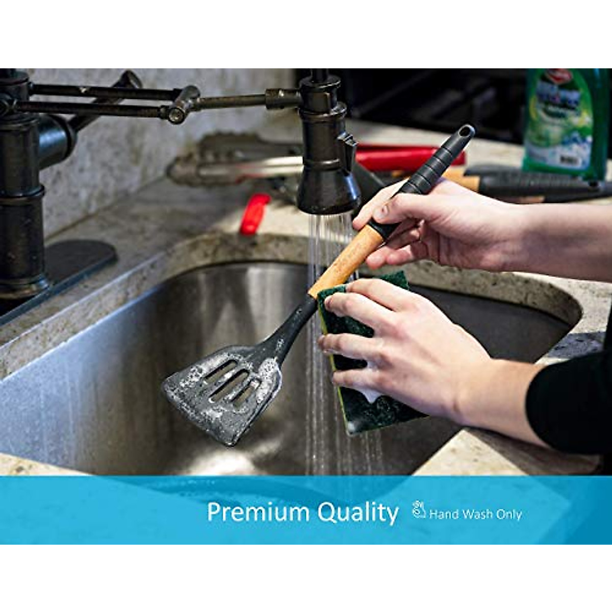 Silicone Cooking Utensils Set (6 pcs) Natural Wood Kitchen Utensils – Eco Friendly & BPA Free, Non Scratch & Non Stick Easy Grip Cooking Tools And Best Kitchen Gadgets Tools for Cookware