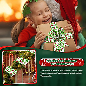 Hanaive 20 Yards Christmas Polka Dot Ribbon Xmas Wired Ribbon Christmas Tree Ribbons Decoration Green Red Polka Dot Printed Christmas Ribbons DIY Decorative for Wreaths Gifts Wrapping (1.5 Inch)