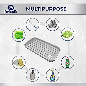 2 Pcs Silicone Kitchen Sink Organizer for Sponge Holder, Soap Dispenser - Bathroom Organizer pack of 2, 10” x 5.3” x 0.67” (Grey)