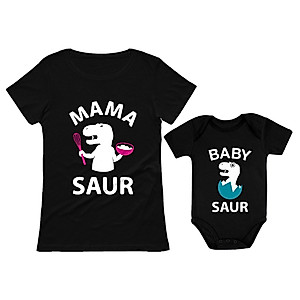Tstars Mama & Baby Saur Gift for New Moms Mothers Day Mom and Daughter Son Matching Outfits Mom Shirt & Baby Bodysuit Set Mom Black Medium/Baby Black Newborn (0-3M)