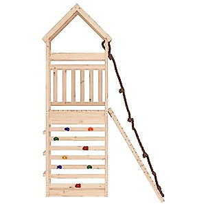 GOLINPEILO Playhouse with Climbing Wall Solid Wood Pine, Garden Play Set with 1 Play Tower and 1 Climbing Wall, Modern Outdoor Backyard Children's Climbing Wood Playground Playset,-4579