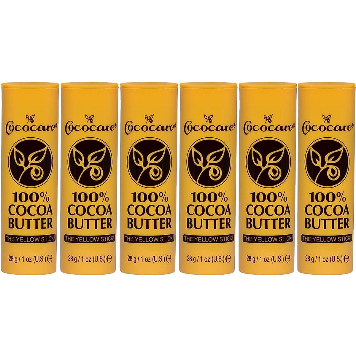 Cococare 100% Cocoa Butter Stick - All-Natural Cocoa Butter Emollient for Ultimate Skin Hydration & Protection - The Yellow Stick - (6 Pack)