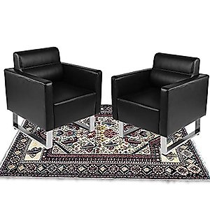 LUCKYERMORE Set of 2 Office Guest Chairs Waiting Room Chairs Lobby Chairs Black Leather Chairs Sofa Barrel Club Chairs Heavy Duty and Great Support Cushion Armchair for Office Guest Reception