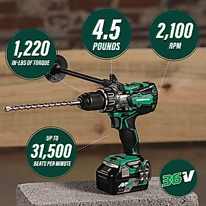Metabo HPT 36V MultiVolt Cordless Hammer Drill Kit with Batteries and Charger | 1/2-inch Keyless | DV36DAG