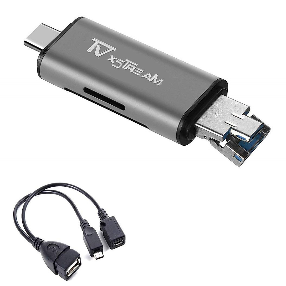 SD Card Reader, Storage Expansion OR File Transfer KIT for FIRESTICKS, Media Devices, Gaming Systems, 3-in-1 USB 2.0 / USB C/Micro USB Card Reader - SD Card, Micro SD, Includes OTG Cable