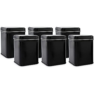 Cornucopia Square Black Metal Tins (6-Pack); for Tea, Gift Boxes, and Storage, 3-Inch Tall, 1-Cup Capacity