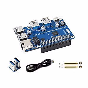 waveshare USB 3.2 Gen1 and Gigabit Ethernet HUB HAT for Raspberry Pi 4 B 3 B+ 3 B 2B Zero Zero 2 W Zero WH,3X USB 3.2 Gen1 Ports, 1x Gigabit Ethernet Port,Compatible with USB 3.0/2.0/1.1