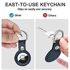 Leather Key Ring Holder,AirTag Case Protection Cover with Keychain Compatible for New Apple Air Tag-Blue
