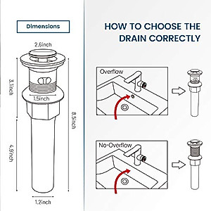 REGALMIX Pop Up Drain, Bathroom Faucet Vessel Vanity Sink Drain Stopper, Built-in Anti-Clogging Strainer, Polished Chrome with Overflow, Fits Standard American Drain Hole(1-1/2" to 1-3/4") R086H-CP…