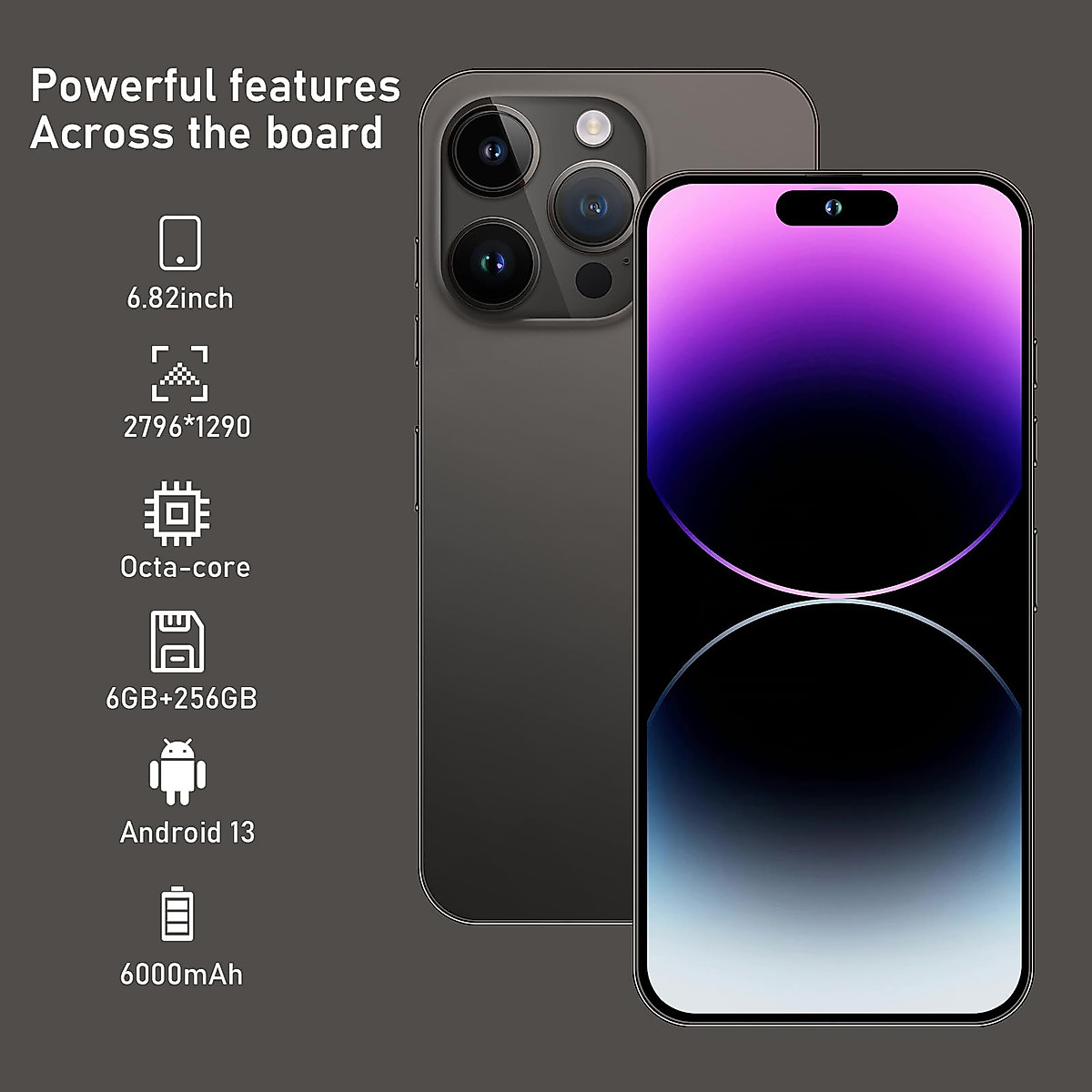 WV LeisureMaster A14 Pro Max Cell Phone,6+256GB Unlocked Phone,Android 13.0 Smartphone,6.82-inch HD Screen,Dual SIM,Dual Standy,6800 mAh Battey,64MP Camera,2796 * 1290 Resolution 5G Phone