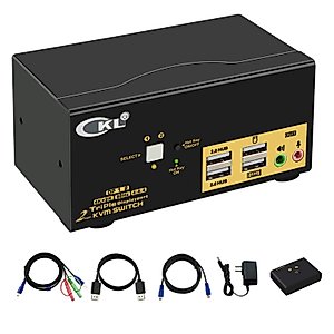 CKL KVM Switch Triple Monitor DisplayPort 2 Port 4K 60Hz 4:4:4, 2x3 DP KVM Switch with Audio and USB 2.0 HUBs, Model Number: CKL-623DP