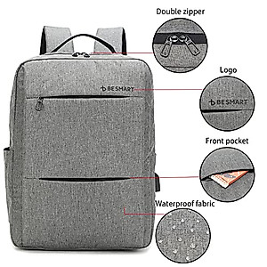 BE SAMRT Laptop Backpack, Business Slim Durable Laptops Travel Backpacks with USB Charging Port, Waterproof College Backpack Computer Bag Gifts for Men & Women Fits 15.6 Inch Notebook (Black)