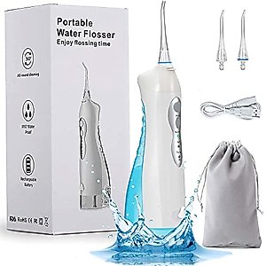 Water Flosser, NBGRLVS Portable Water Flosser for Teeth, Cordless Dental Oral Irrigator Professional for Braces 3 Mode, IPX7 Waterproof Rechargeable Teeth Cleaner 2 Tips for Home and Travel (White)