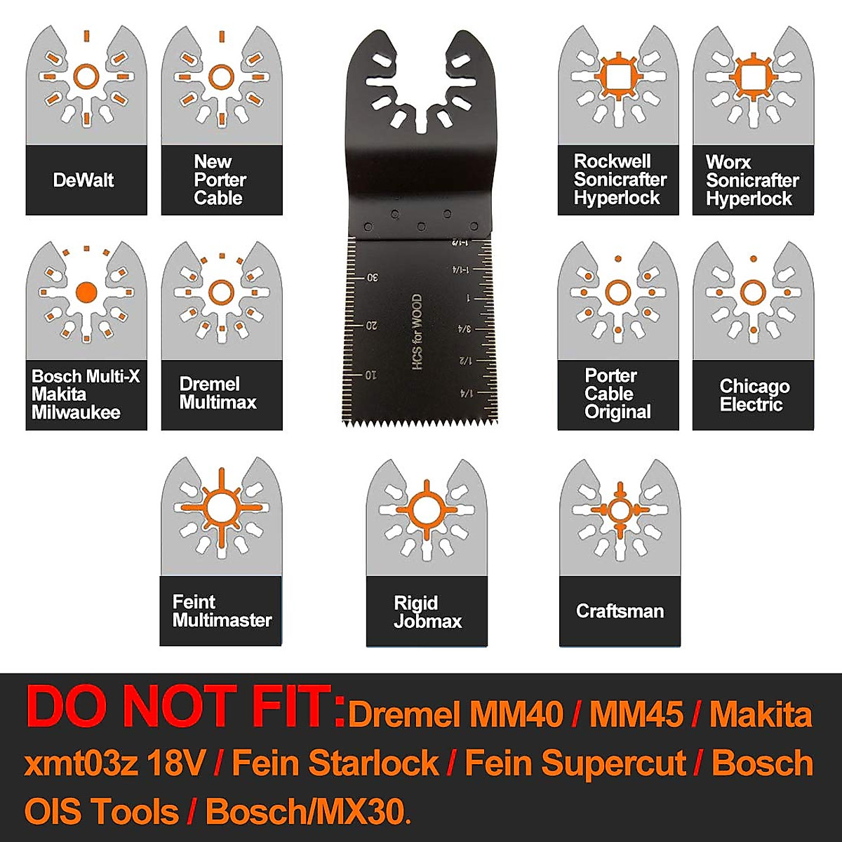 20PCS Wood/Metal Oscillating Multitool Quick Release Saw Blades Fit Fein Multimaster Porter Cable Black & Decker Bosch Dremel Craftsman Ridgid Ryobi Makita Milwaukee Dewalt