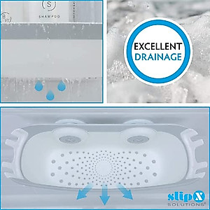 SlipX Solutions Patented Power-Lock Shower Organizer Caddy w/ Suction Cups | Rust Free Shelf | Basket Holds Up to 22lbs for Shampoo, Soap, & Hooks for Razor | Perfect for RV, Dorm, & Bathroom