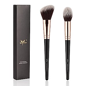 Anmor Contour and Highlighter Brush Set, Premium 2PCs Blush Bronzer Face Makeup Brush Kit, Perfect for Cheek Nose Blending Contouring