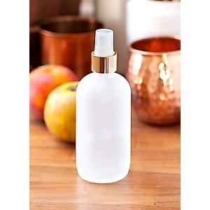 JUVITUS 8 oz / 240 ml Frosted Clear Glass Boston Round Bottle with Gold Fine Mist Spray (4 pack)