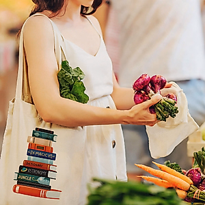 BeeGreen Book Graphic Aesthetic Canvas Tote Bag With Inner Zipper Pocket 12 oz Cute Portable Washable for Women Grocery Shopping Gift Bag for Birthday Children's Day Teachers' Day