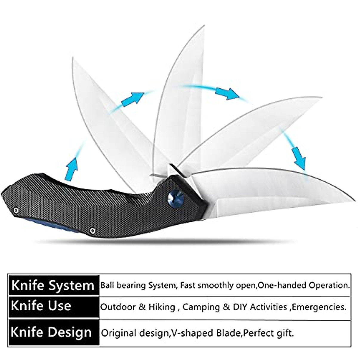 Eafengrow Moon Folding Knife D2 Steel Blade G10 Handle Scales Pocket Knife Outdoor EDC Tool Knifes(Moon-black)