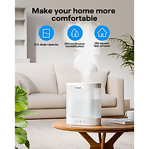 Sponvatt Humidifiers for Bedroom Home,2.5L Top Fill Cool Mist Air Humidifier for Large Room Baby Nursery,Quiet Ultrasonic,With Oil Diffuser and Nightlight,for Plants,Office,Easy to Clean,Auto Shut-Off
