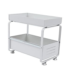 Utility Rolling Cart with Wheels and Sliding Storage Drawer - 2-Tier White Mobile Multipurpose Utility Organizer Cart for Home,Office,Kitchen,Bathroom