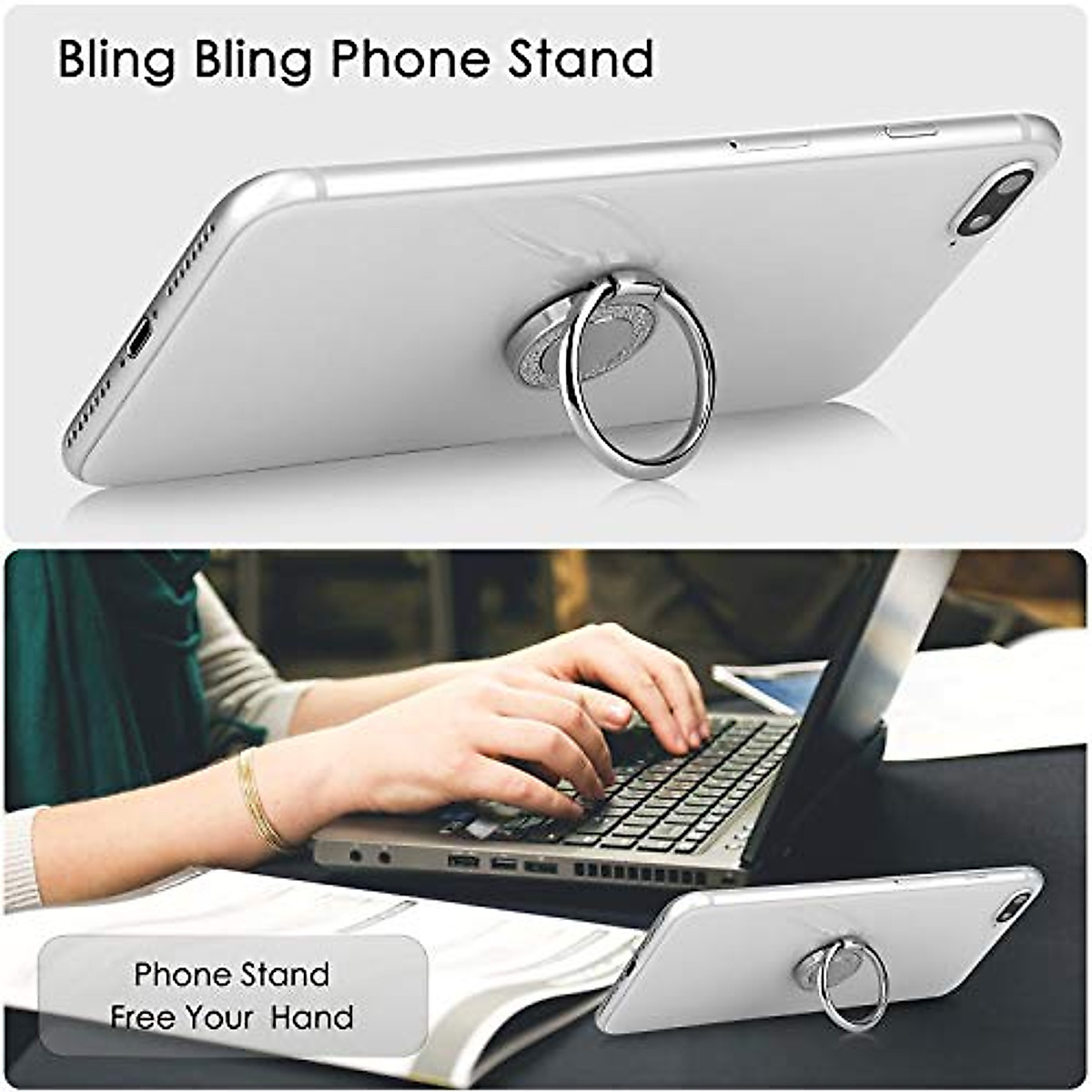 Weewooday 4 Pieces Glitter Bling Phone Ring Holders Metal Finger Kickstand 360° Rotation Bling Phone Ring Stand for Universal Tablets and Smartphone