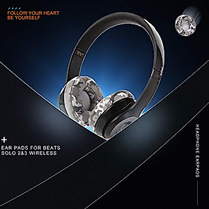 KAHHA Ear Pads,Replacement earpads Compatible with Beats Solo 2&3 Wireless Headphone Cushions with Noise Isolation Memory Foam/ECO Protein Leather(Camo Grey II)