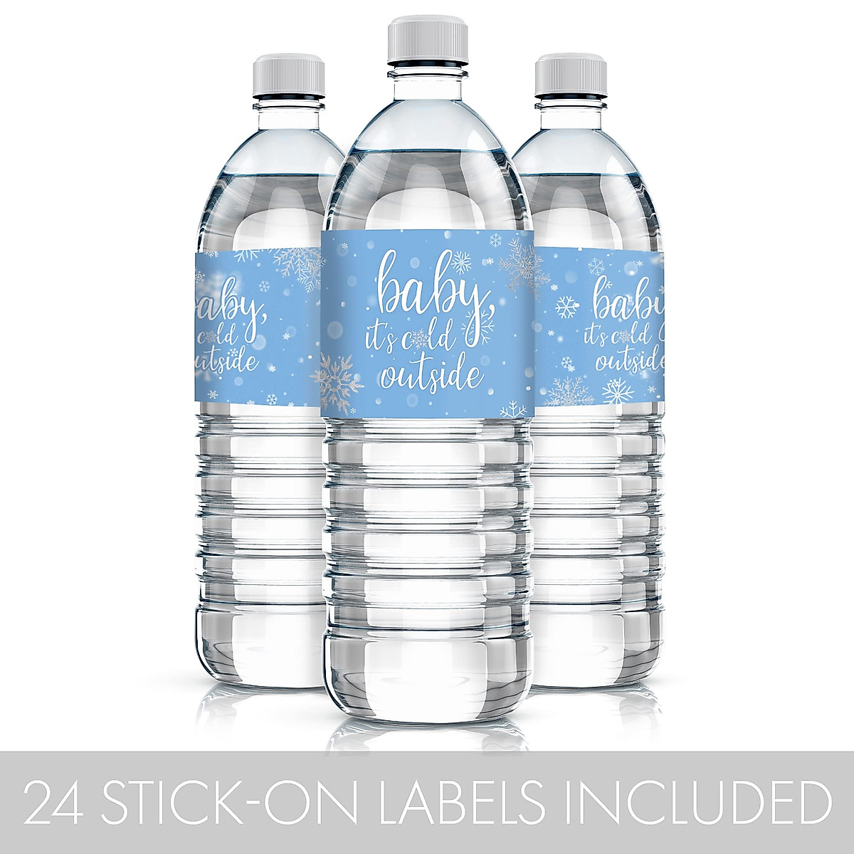 Blue Little Snowflake Winter Baby Shower Water Bottle Labels - Baby It's Cold Outside - 24 Stickers