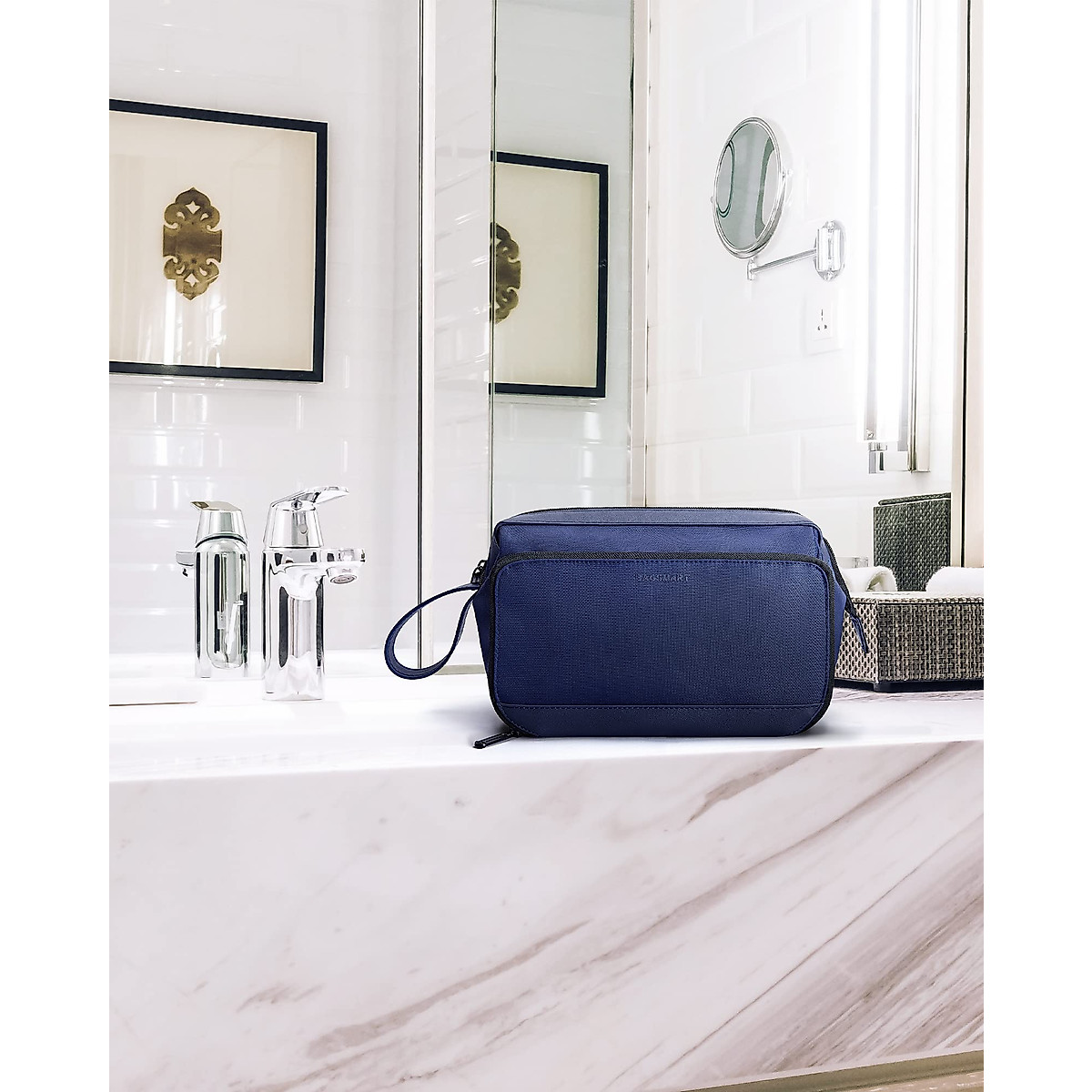 BAGSMART Toiletry Bag for Men, Wide Opening Travel Toiletry Bag for Men, Dopp Kit Water Resistant Shaving Hygiene Bag for Bathroom Shower, Travel Size Toiletries, Travel Essentials - Navy