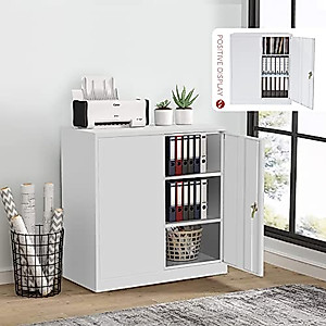 Superday White Metal Cabinet, 42"×36"×18" Locking Storage Cabinet with 2 Doors and 2 Shelves, Small Lockable Metal Steel Utility Cabinet for Office File Bathroom Medicine Pantry