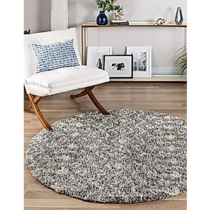 Unique Loom Moroccan Trellis Shag Collection Area Rug - Meknes (10' Round, Gray/Ivory)