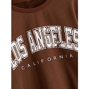 SOLY HUX Girl's Letter Print Sweatshirt Casual Long Sleeve Drop Shoulder Pullover Tops T Shirt Coffee Brown 11-12Y