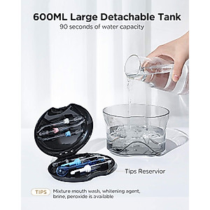 Water Flossers, 600ML Dental Water Teeth Cleaner with 8 Jet Tips for Family, 10 Adjustable Pressure, Electric Dental Pick Flosser for Teeth or Braces, Black