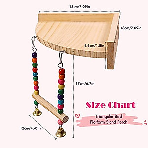 Lelepet Bird Wood Perch Platform Stand, Pet Bird Climbing Swing Toy, Parakeet Perches for Cage, Bird Corner Shelf, Wooden Flat Perch for Cockatiel Budgie Conure Parrot, Funny Bird Cage Perch with Bell