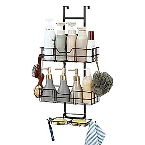 melos Over The Door Shower Caddy, 3 Tier Shower Hanging Organizer Shelf Rustproof, Shampoo Holder Bathroom Shelf With Soap Holder, Shower Basket With Hooks, For Dorm, Toilet, Bath, No Drilling, Black