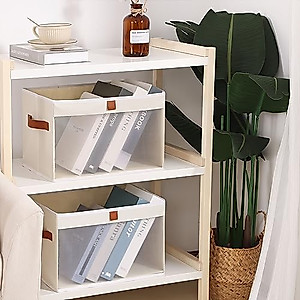 YheenLf Foldable Closet Storage Bins 3-Pack,Fabric Box with Transparent Windows and Handles,Storage Baskets Used for Organizing Clothes( Beige,12.6x12.6x9in)