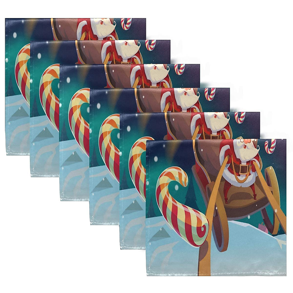 Aslsiy Christmas Santa Presents Sleigh Cloth Napkins Set of 6 Winter Forest Soft 20 x 20 Inch Dinner Table Napkins Comfortable Polyester Napkin for Kitchen Home Wedding Party Holiday Decor