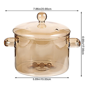 Vaguelly Glass Pot, Clear Glass Cooking Pot Saucepan with Lid, 1500mL Simmer Pot Stew Pot Microwave Stove and Dishwasher Safe Double-Handle Cookware for Milk Pasta Noodles Soup, Amber