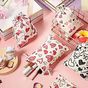 Shappy 20 Pieces Heart Canvas Bag with Drawstring Valentines Day Bag Wedding Wrapping Bags for Valentines Day Weddings Anniversary Baby Showers Bridal Party Favors