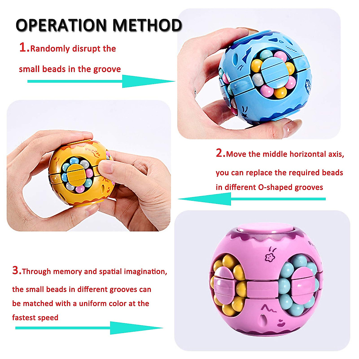 ODIKASO Rotating Magic Bean Cube Spinner Fidget Toy,Stress Relief Fidget Puzzles for Adults Kids,Anxiety Relief Learning & Education Toys,Puzzle Toys for Unisex-Children(Pink)