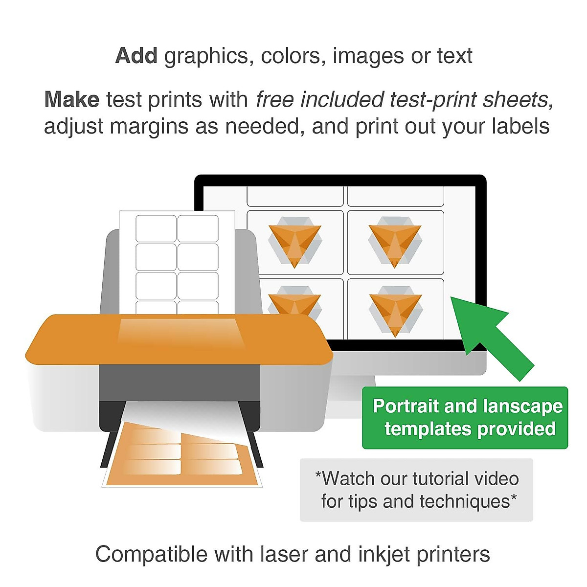 ChromaLabel 2 x 3 Inch Printable Labels, Office Labels & Stickers Compatible with Laser and Inkjet Printers - 25 Label Sheets, 250 Label Stickers, White