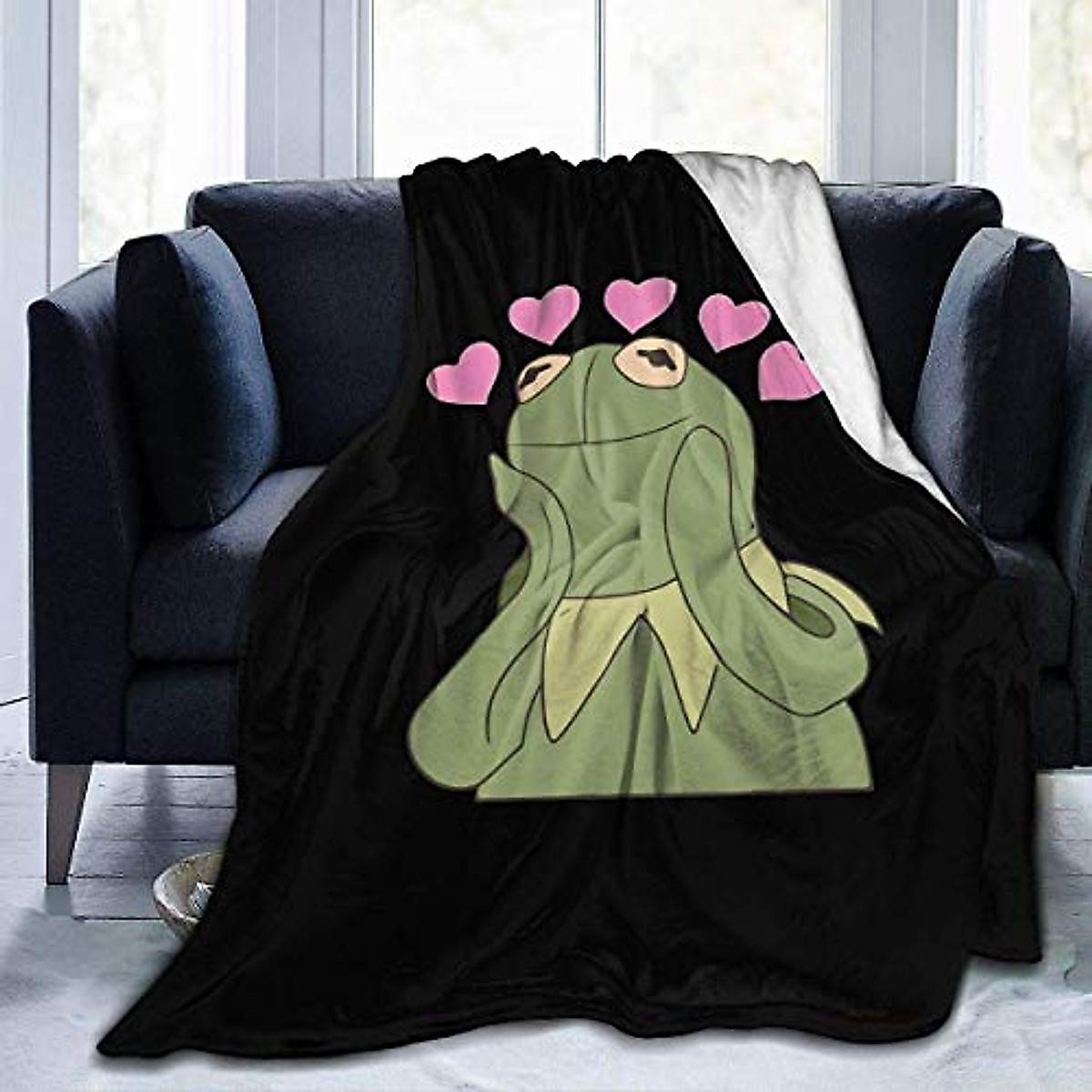 Ahuahua Kermit The Frog Sherpa Fleece Blanket Ultra Soft and Cozy Throws (50Inx40In60Inx50In 80Inx60In) for Couch Bed, Black
