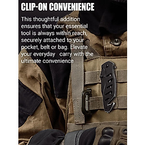 Tactical Legal Knife for Men Women - 2.68 Inch Serrated Blade Small Black Pocket Knife with Glass Breaker Seatbelt Cutter - Cool Folding Knives for Camping Work EDC - Mens Birthday Gift Ideas 6655 B