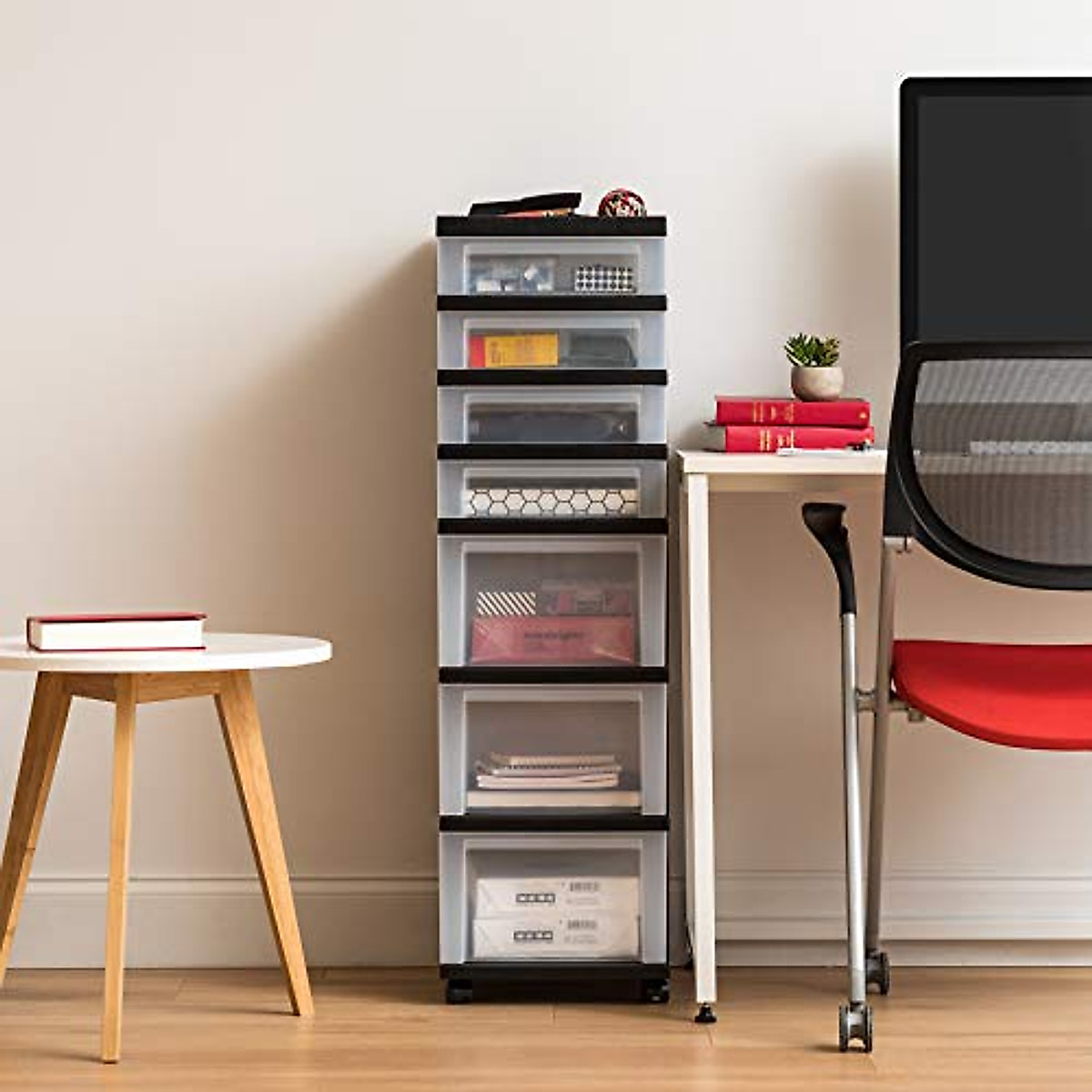 IRIS USA Craft Plastic Organizers and Storage,7 Drawers, Black/Pearl & IRIS USA Craft Organizers and Storage, Rolling Storage Cart for Classroom Supplies, 7 Drawers, Black