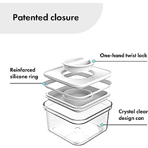 Neoflam Airtight Smart Seal Food Storage Container (Set of 3) | Crystal Clear Body | Modular, Stackable, Nestable Design (2.7L, Square)