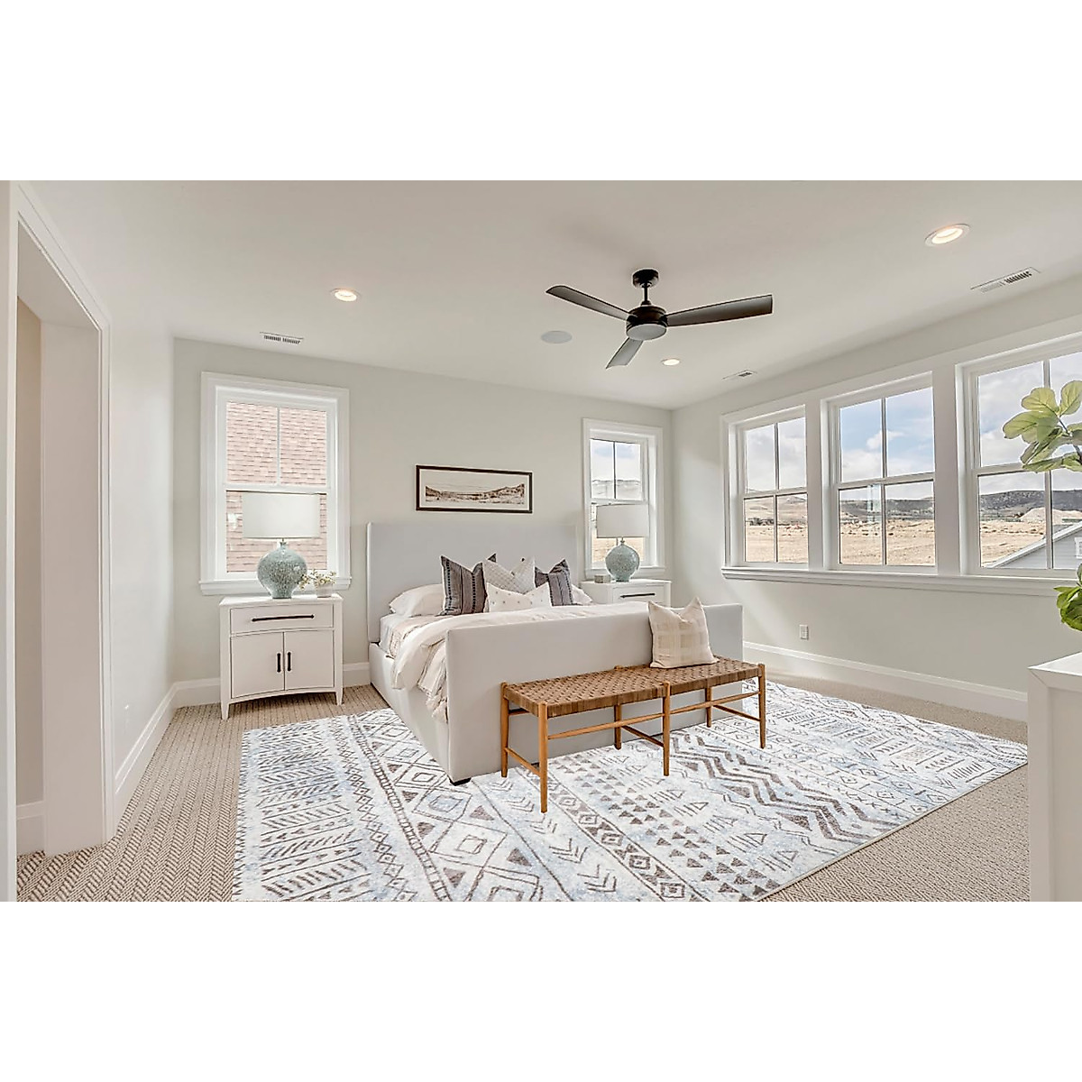 auruge Area Rug Vintage Boho Indoor Rugs Cozy & Fluffy Foldable Carpet Non-Slip Non Shedding & Machine Washable Rugs for Living Room Bedroom Dining Room,Beige & Blue,8x10